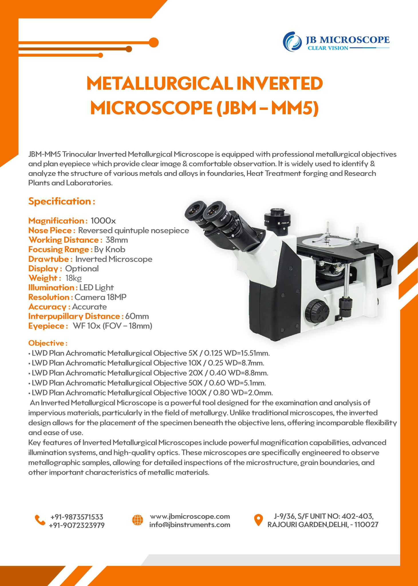 Trinocular Inverted Metallurgical Microscope - (JBM-MM5)