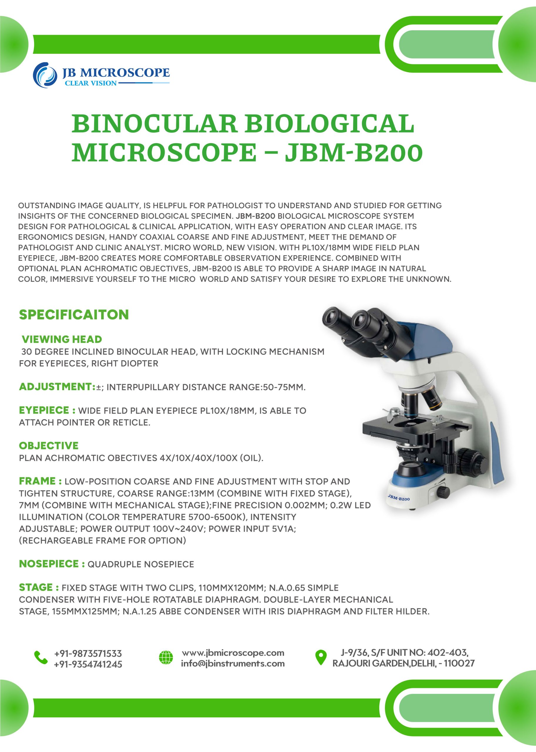 Binocular Biological Microscope - JBM-B200 - JB Microscope