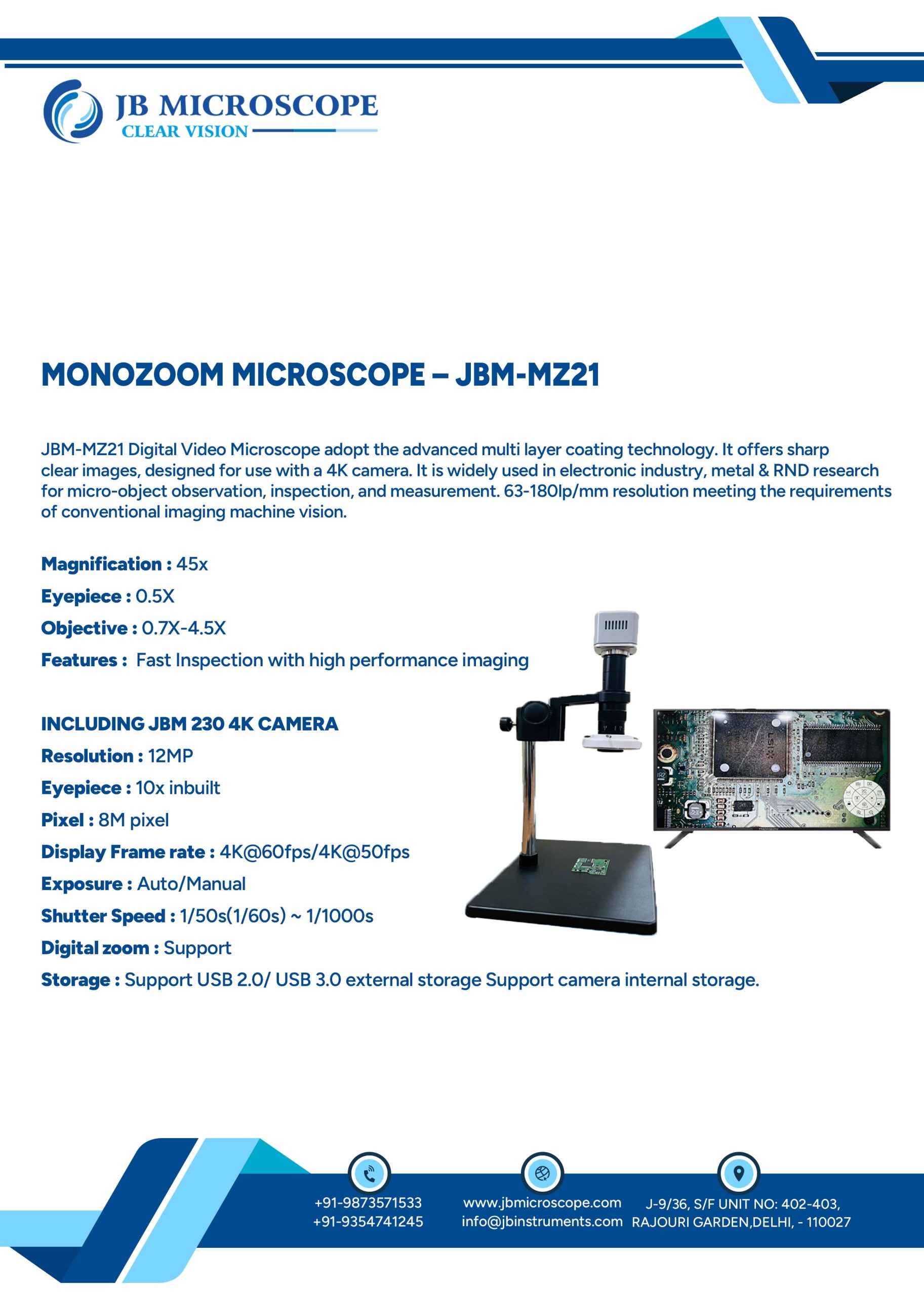 Monocular Stereo Zoom Video Microscope