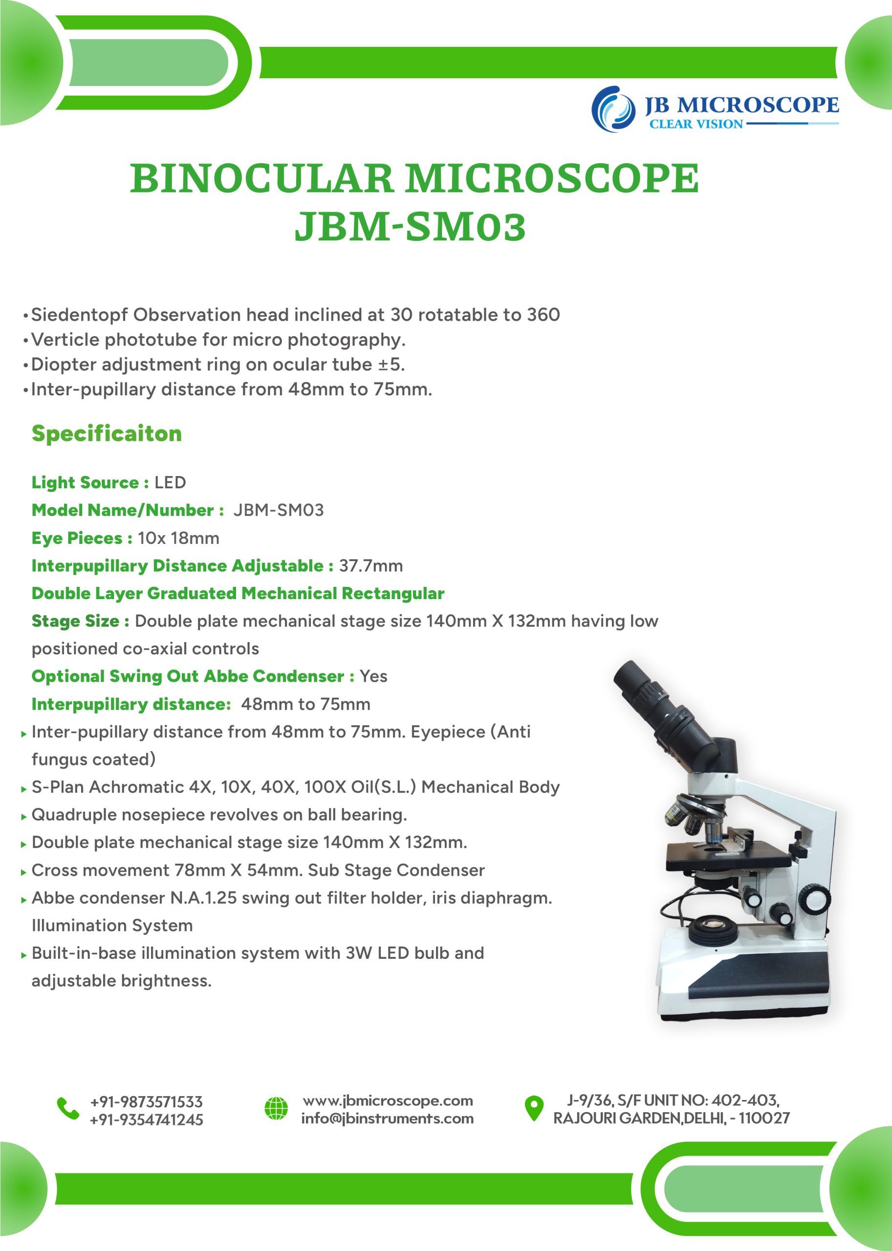 Binocular Microscope - JBM-SM03 - JB Microscope