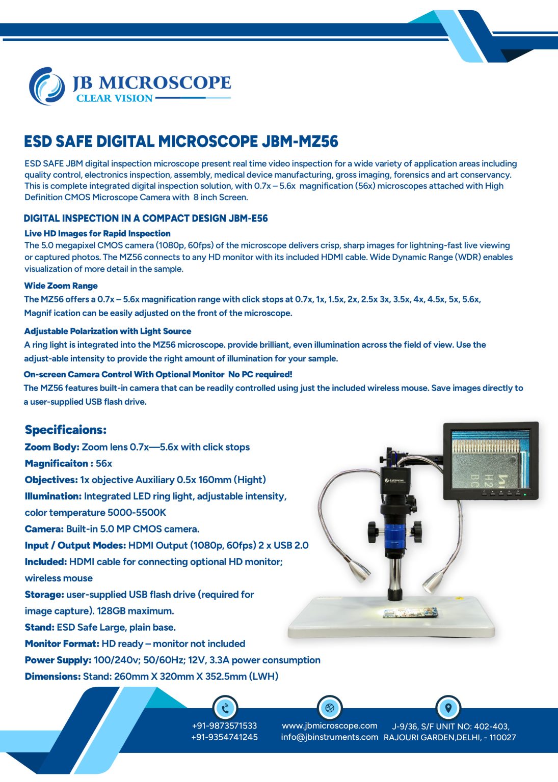 ESD Safe Digital Microscope JBM-MZ56 - JB Microscope