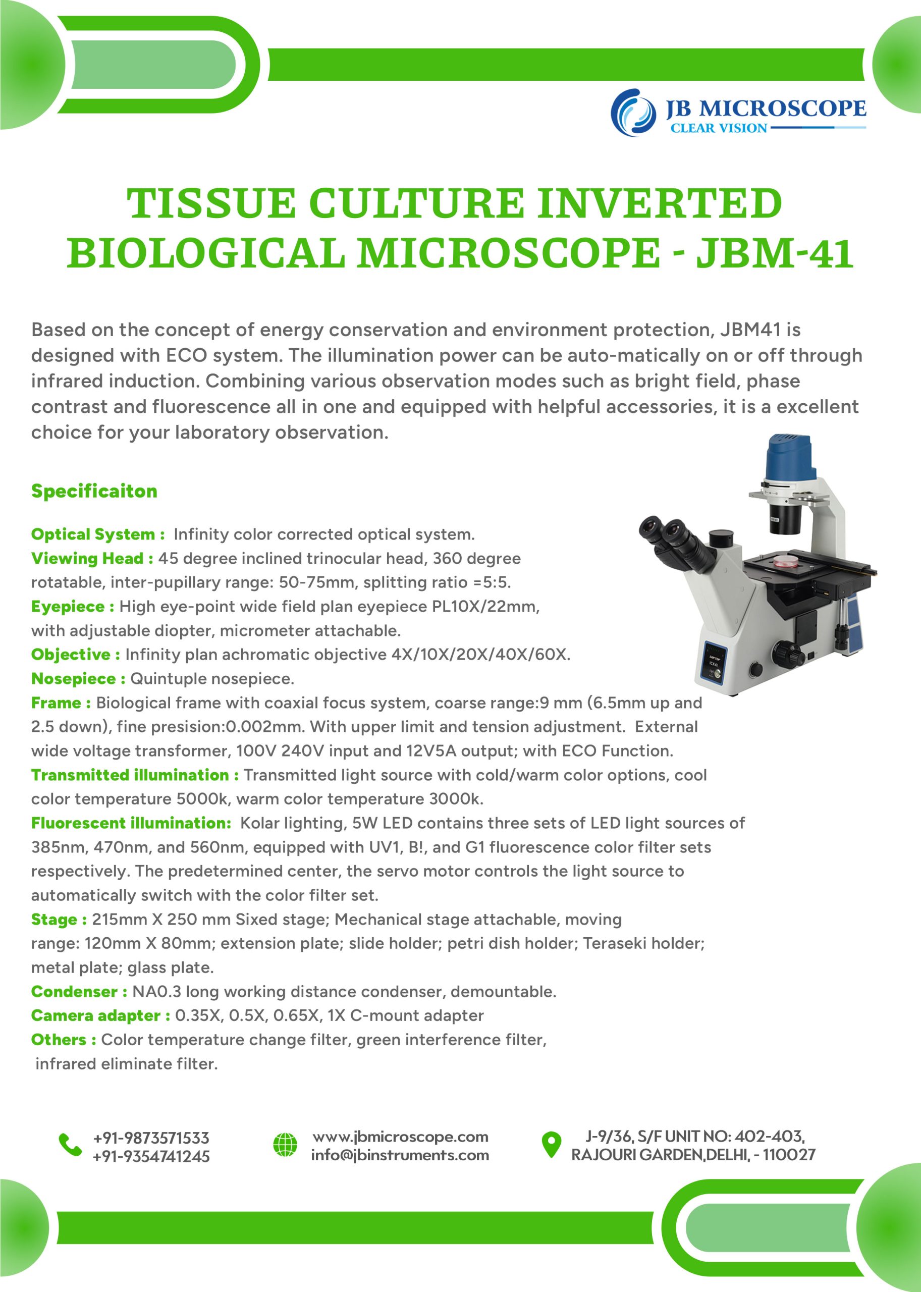 Tissue Culture Inverted Biological Microscope - JBM-41 - JB Microscope